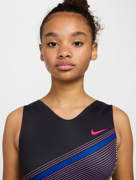 Youth Nike Gymnastics Diagonal Stripe Printed Performance Leotard ...